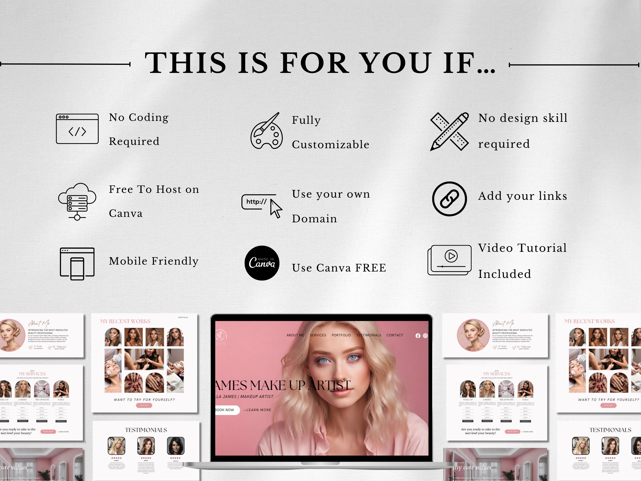 Beauty Website Template, Canva Website for Makeup Artist, Beauty Salon ...