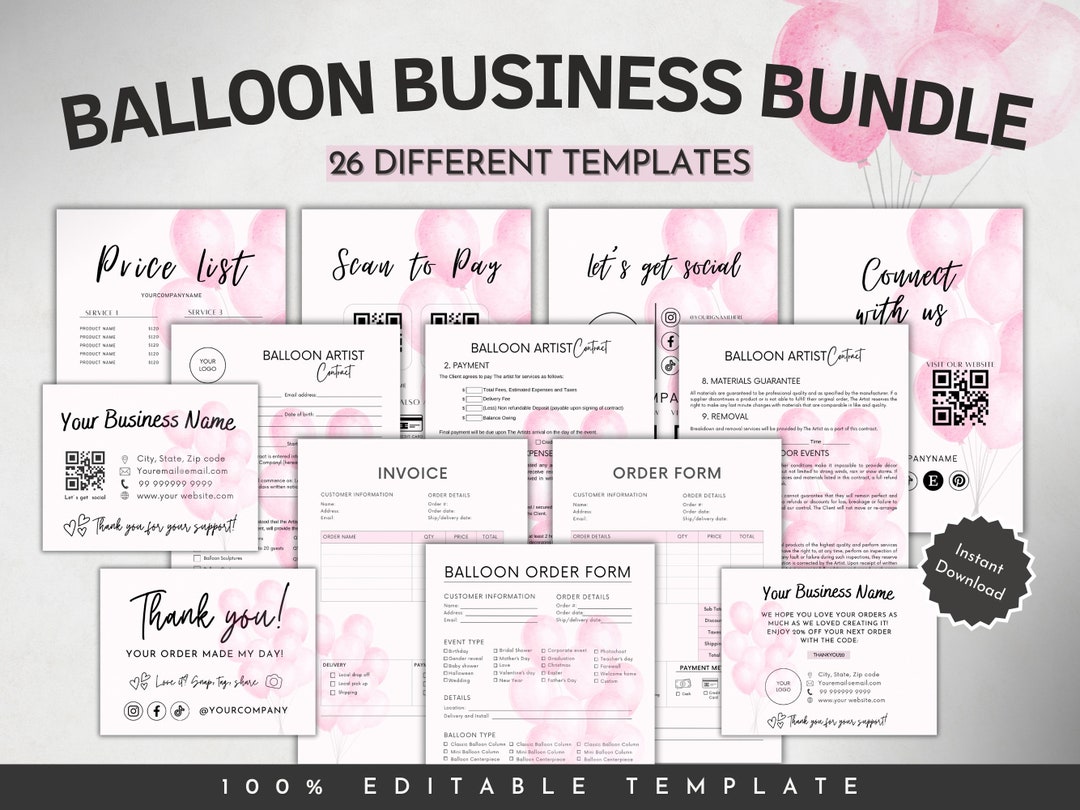 BALLOON BUSINESS BUNDLE, Balloon Artist Contract, Balloon Order Form ...