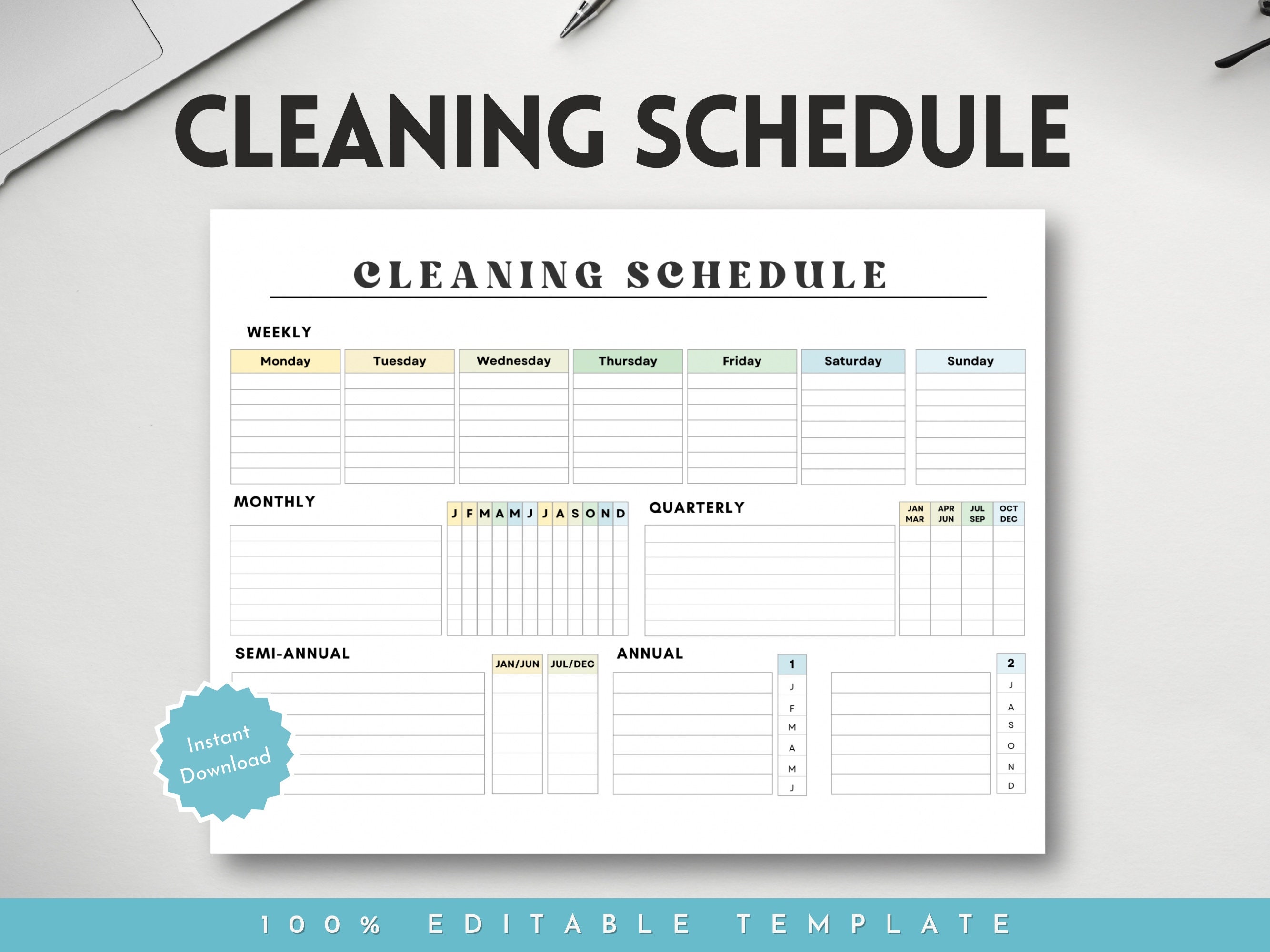 Editable Cleaning Schedule Printable Weekly Monthly Yearly Cleaning ...