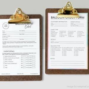 BALLOON ORDER FORM, Balloon Business Templates, Balloon Artist Contract ...