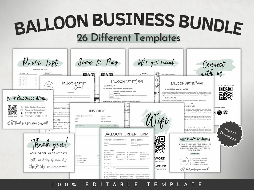 BALLOON BUSINESS BUNDLE, Balloon Artist Contract, Balloon Order Form ...