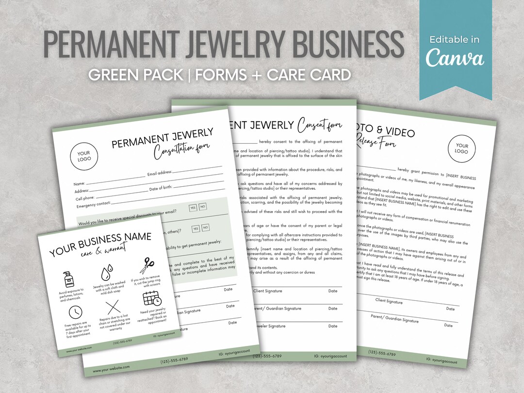Permanent Jewelry Business Bundle, Editable Permanent Jewelry Consent ...