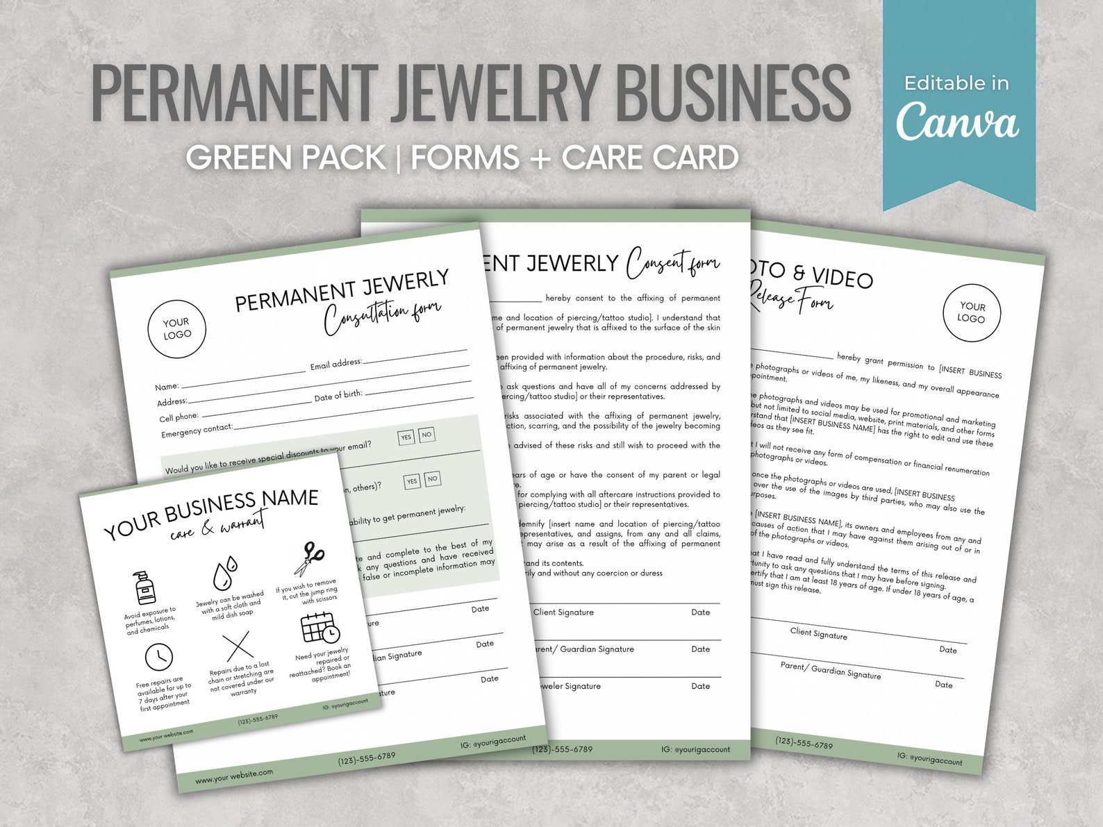 Permanent Jewelry Business Bundle, Editable Permanent Jewelry Consent ...