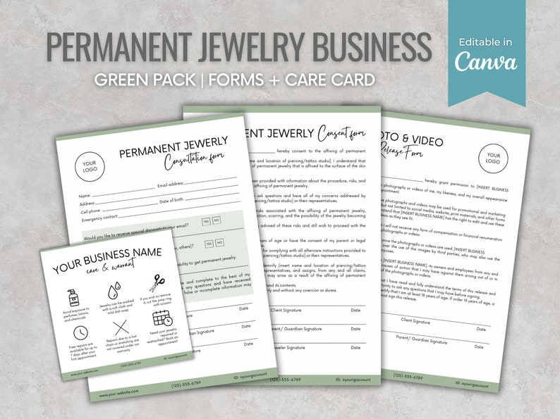 Permanent Jewelry Business Bundle, Editable Permanent Jewelry Consent ...