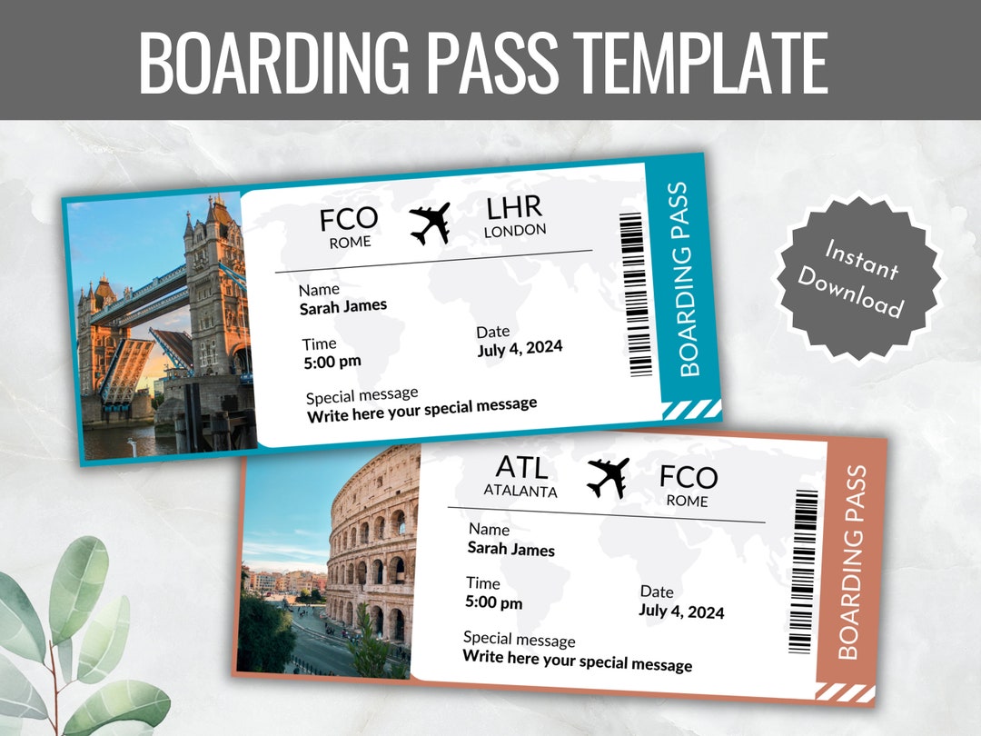 Editable Boarding Pass Template, Printable Airline Ticket, Plane ...