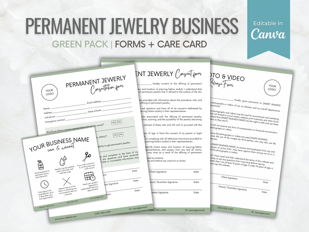 Permanent Jewelry Business Bundle, Editable Permanent Jewelry Consent ...