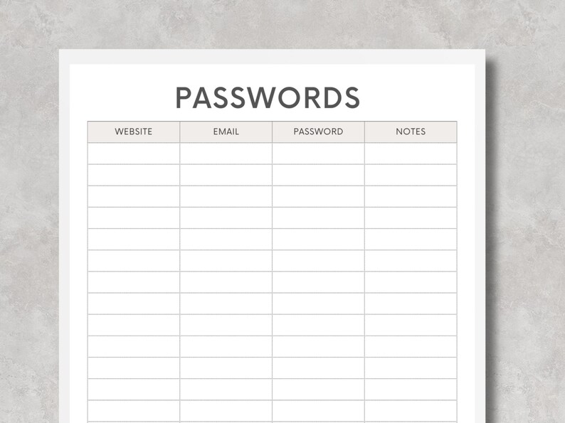 A4 Minimalist Password Book, Printable Password Tracker Template, Simple Password Log PDF ...
