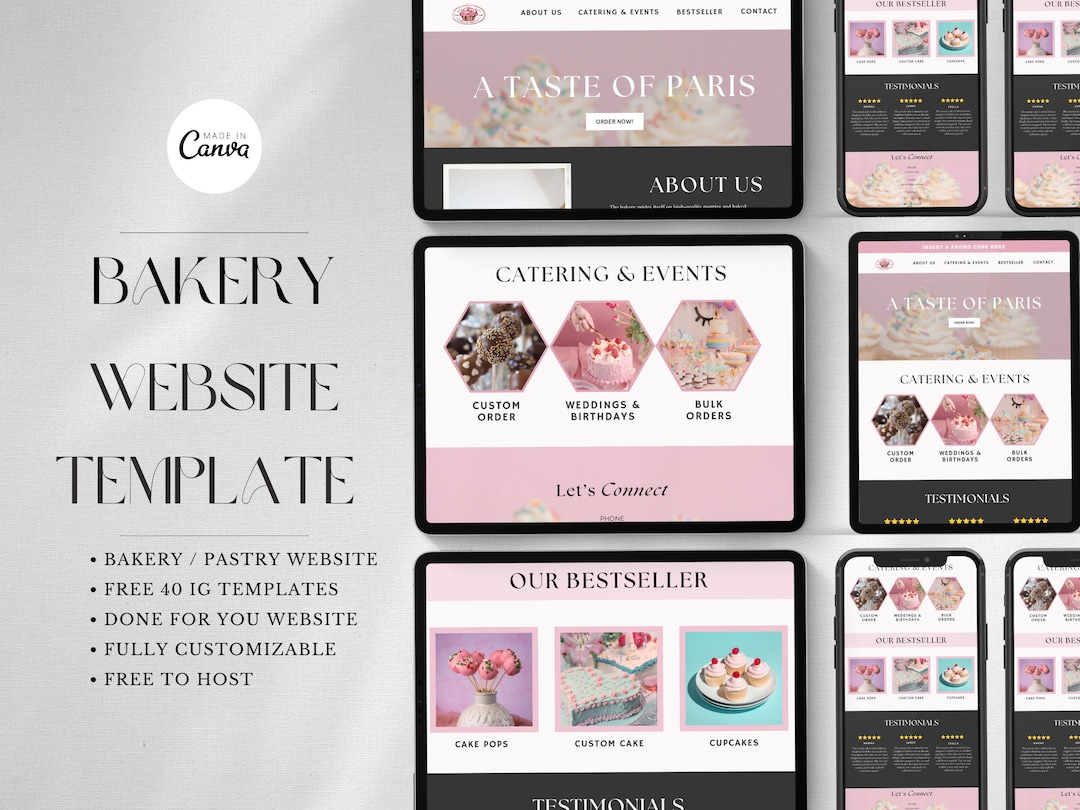 Bakery Website Theme Template White and Pink, Social Media Templates ...