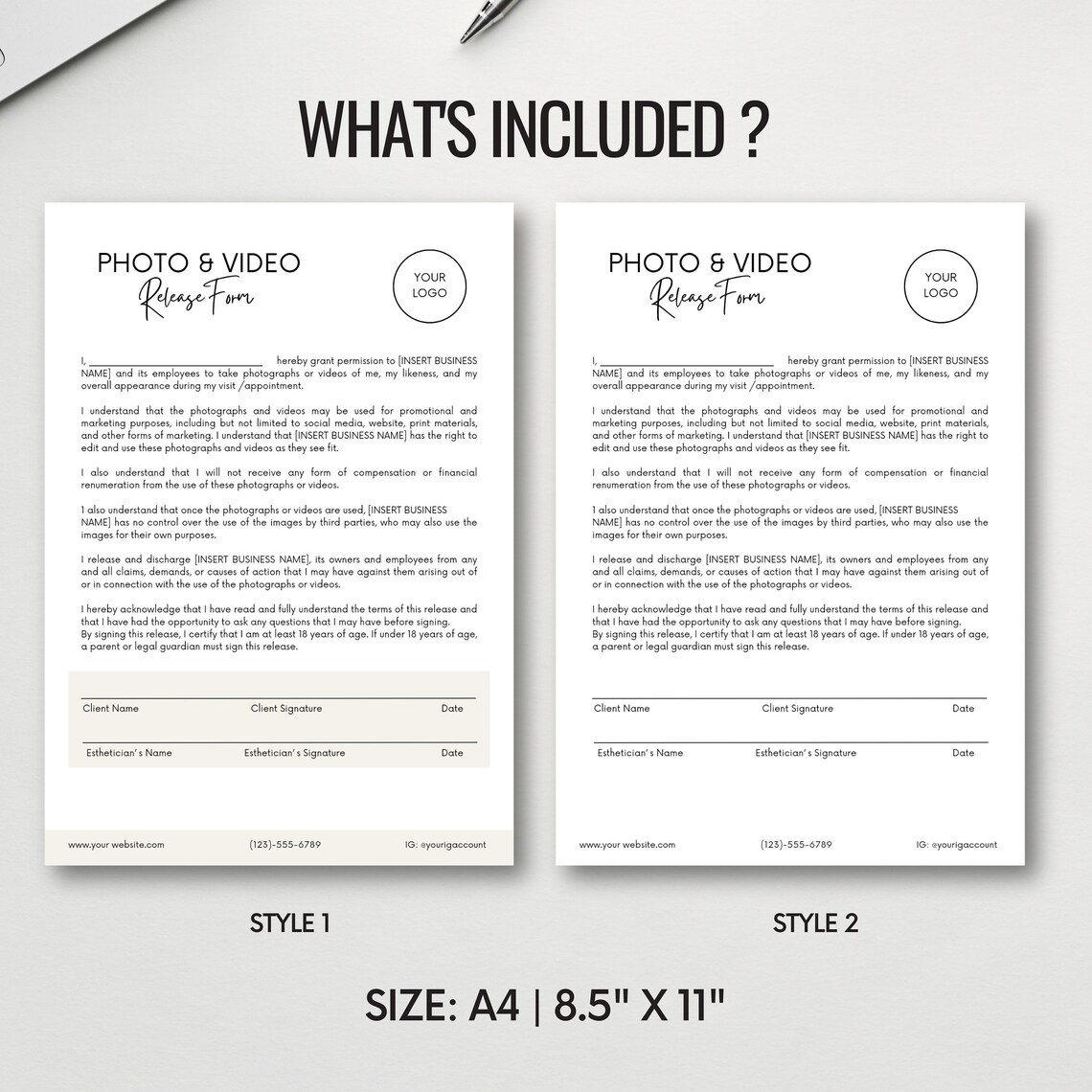 Photo and Video Release Form, Photography Consent Form, Skincare Forms ...