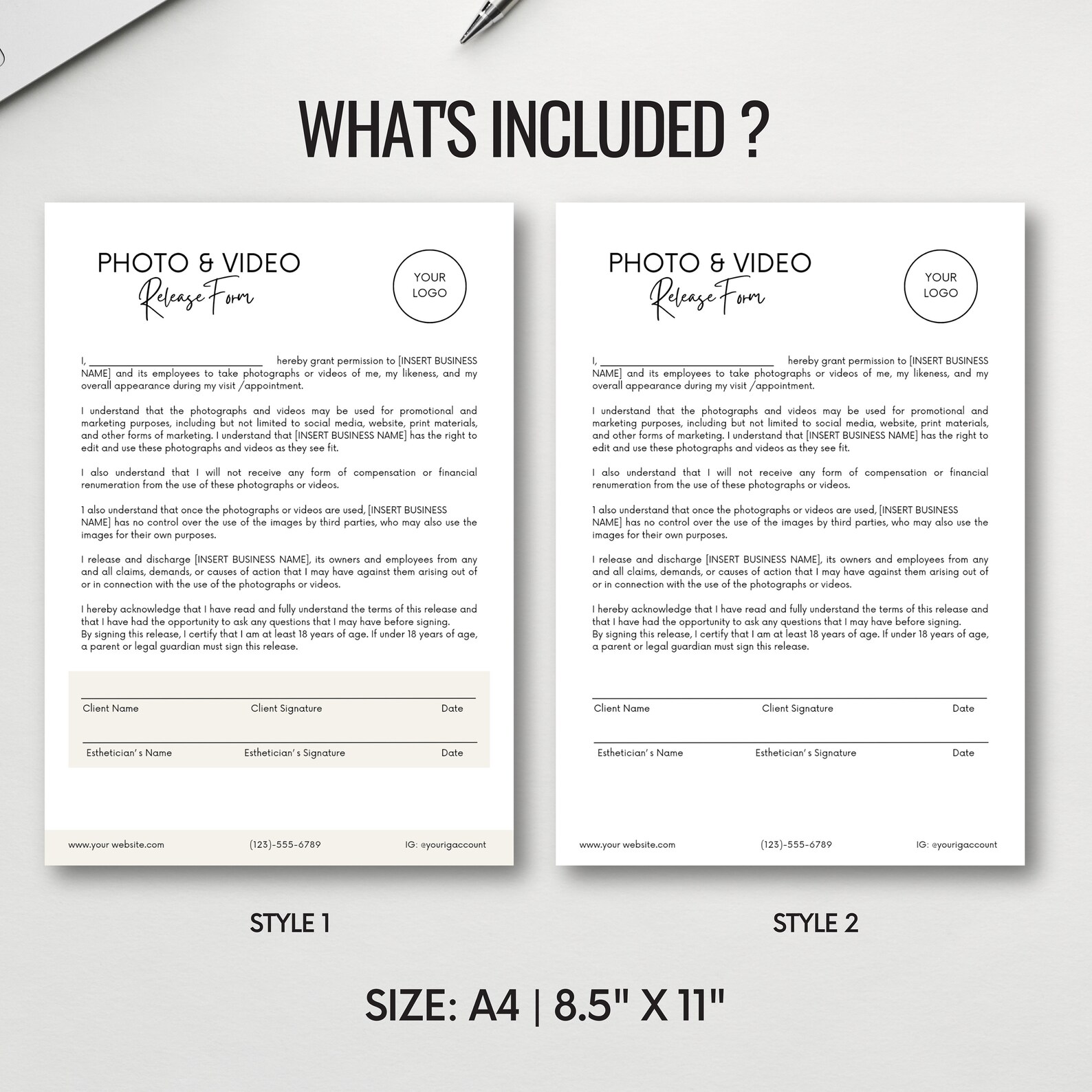 Photo and Video Release Form, Photography Consent Form, Skincare Forms, Esthetician Forms, Lash ...