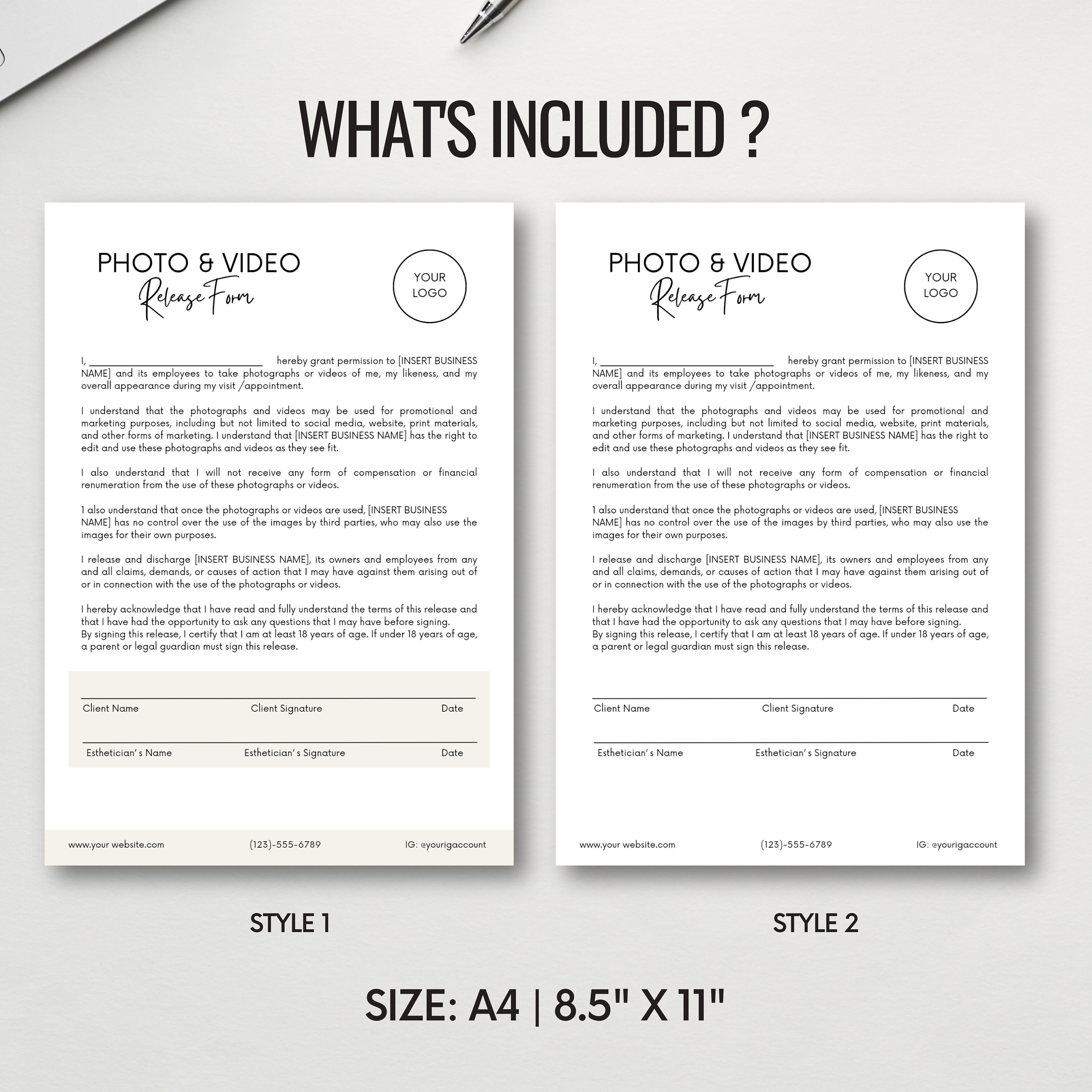 Photo and Video Release Form, Photography Consent Form, Skincare Forms ...