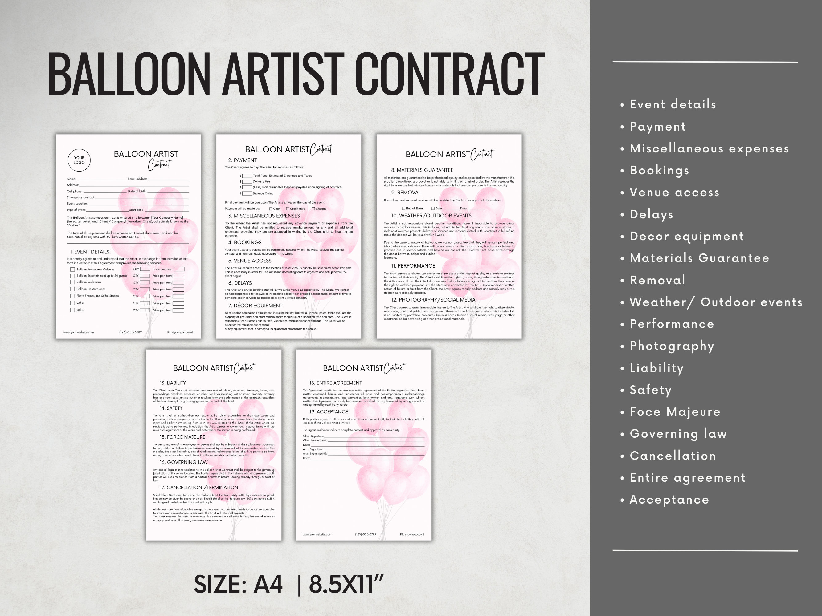 BALLOON BUSINESS BUNDLE, Balloon Artist Contract, Balloon Order Form ...