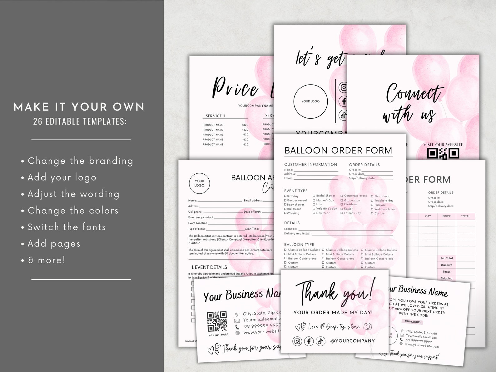 BALLOON BUSINESS BUNDLE, Balloon Artist Contract, Balloon Order Form ...