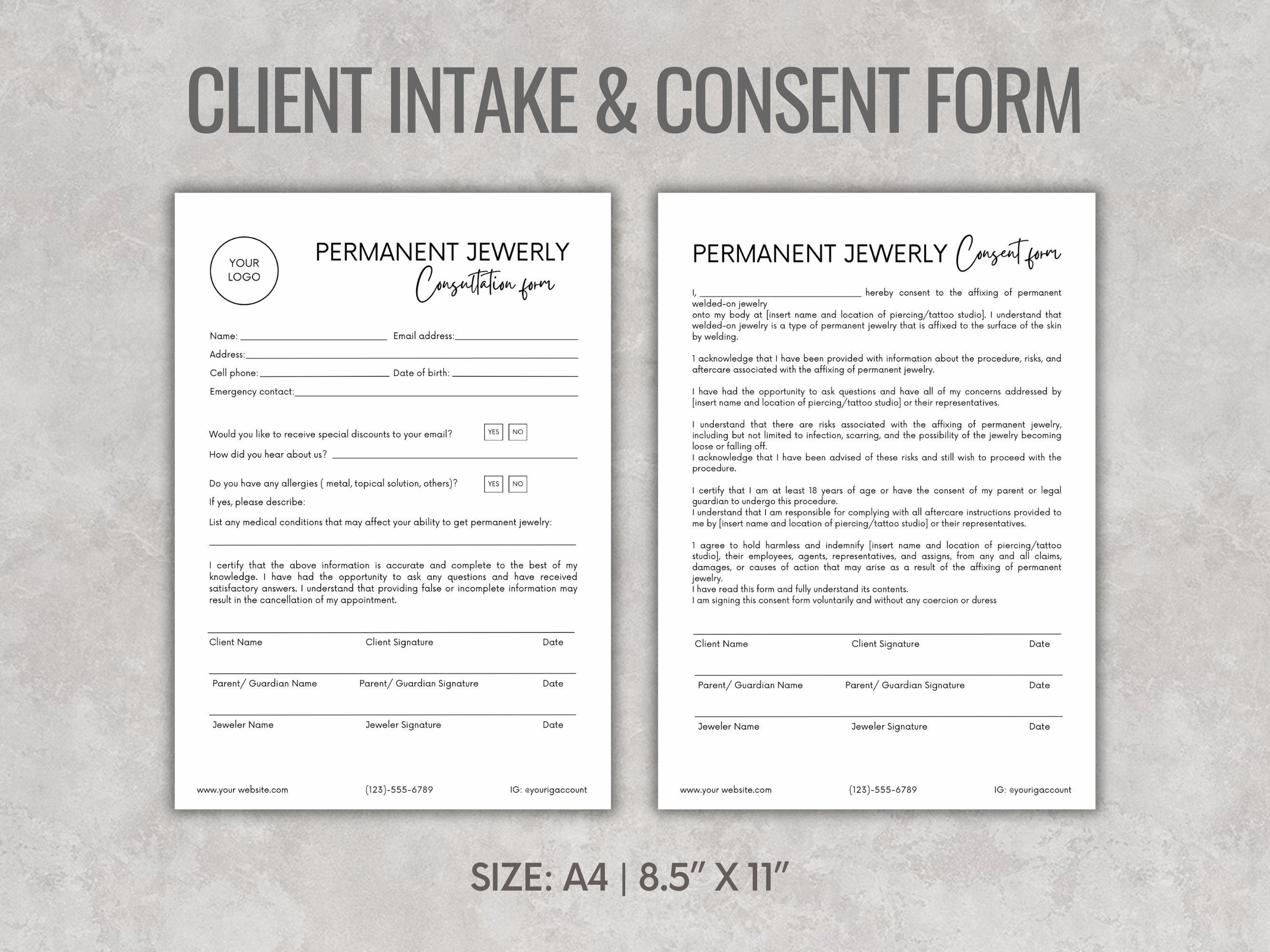 Permanent Jewelry Business Starter Kit, Permanent Jewelry Consent Forms ...
