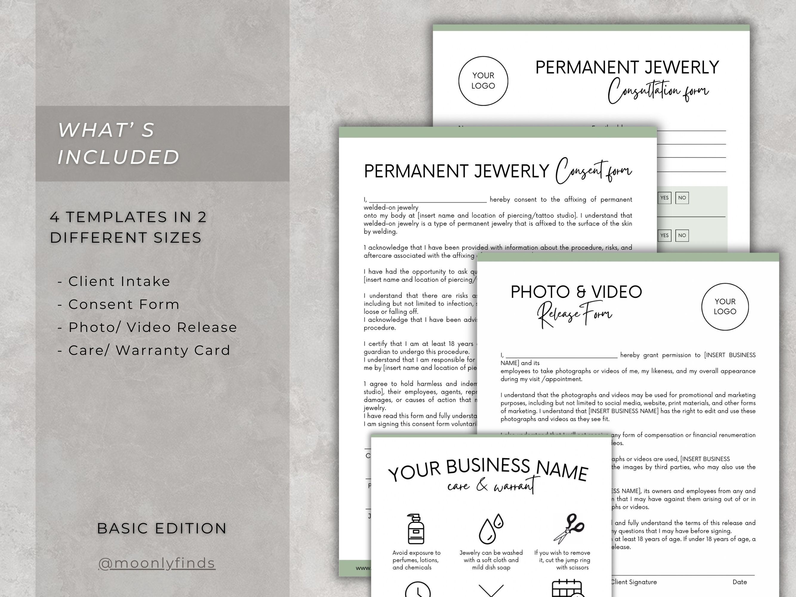 Permanent Jewelry Business Bundle, Editable Permanent Jewelry Consent ...