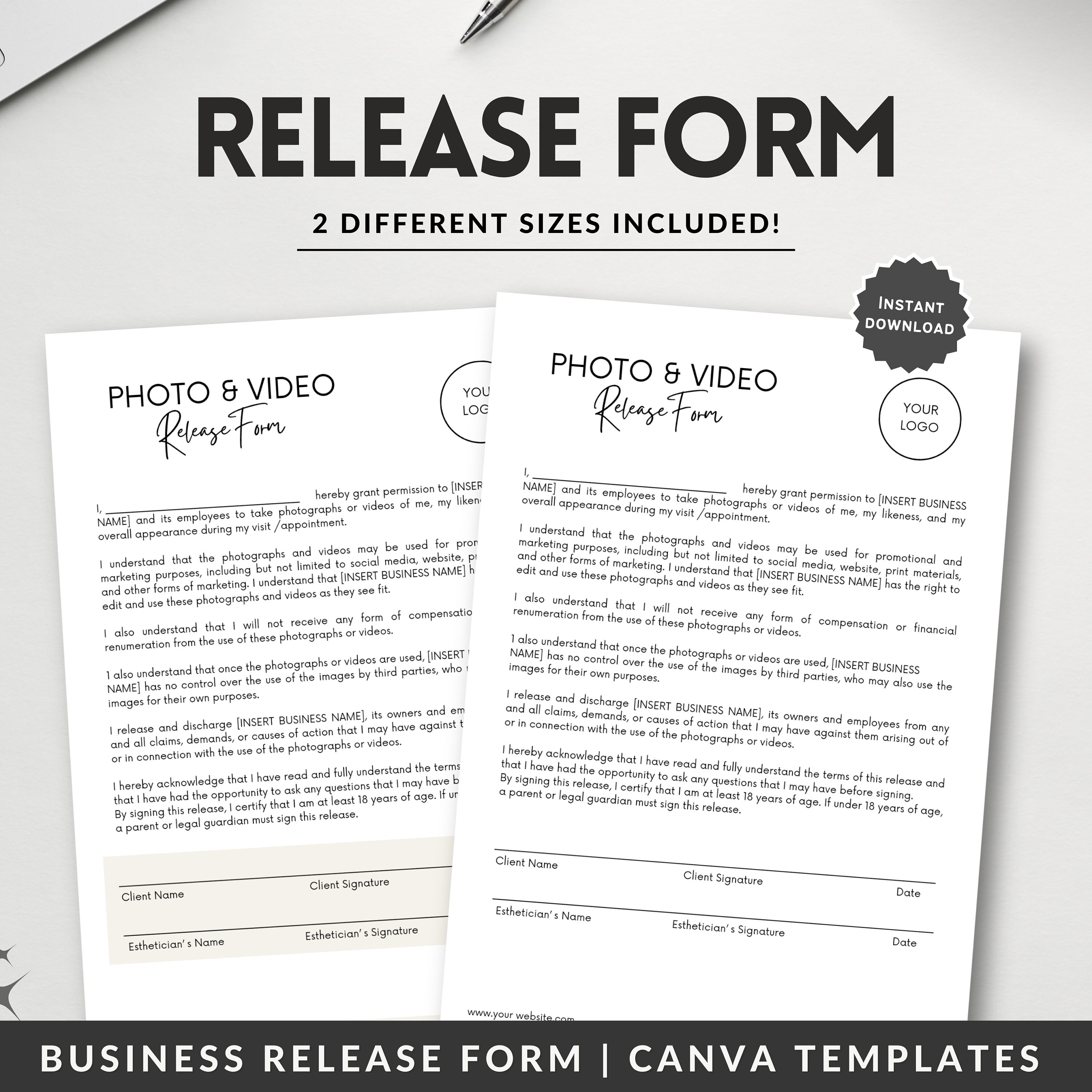 Photo and Video Release Form, Photography Consent Form, Skincare Forms ...