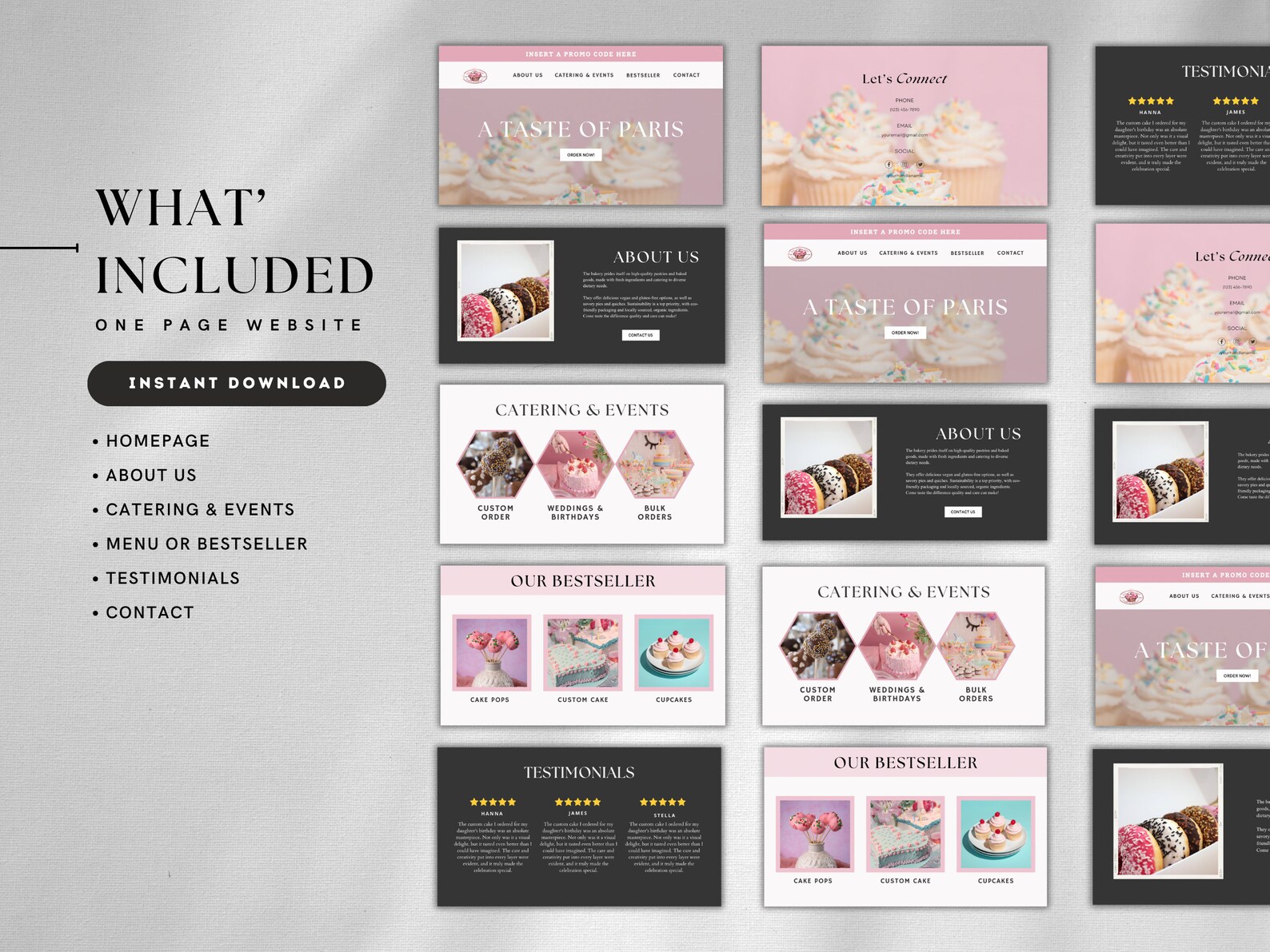 Bakery Website Theme Template White and Pink, Social Media Templates ...