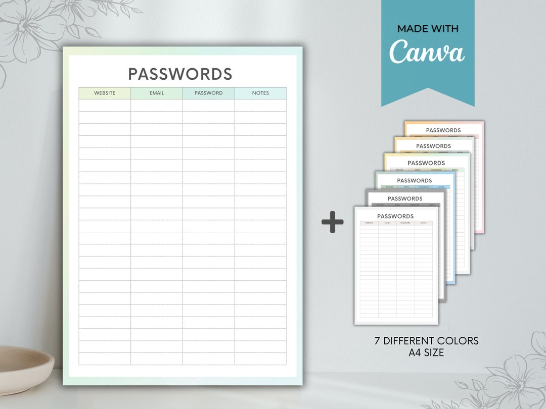 A4 Minimalist Password Book, Printable Password Tracker Template ...