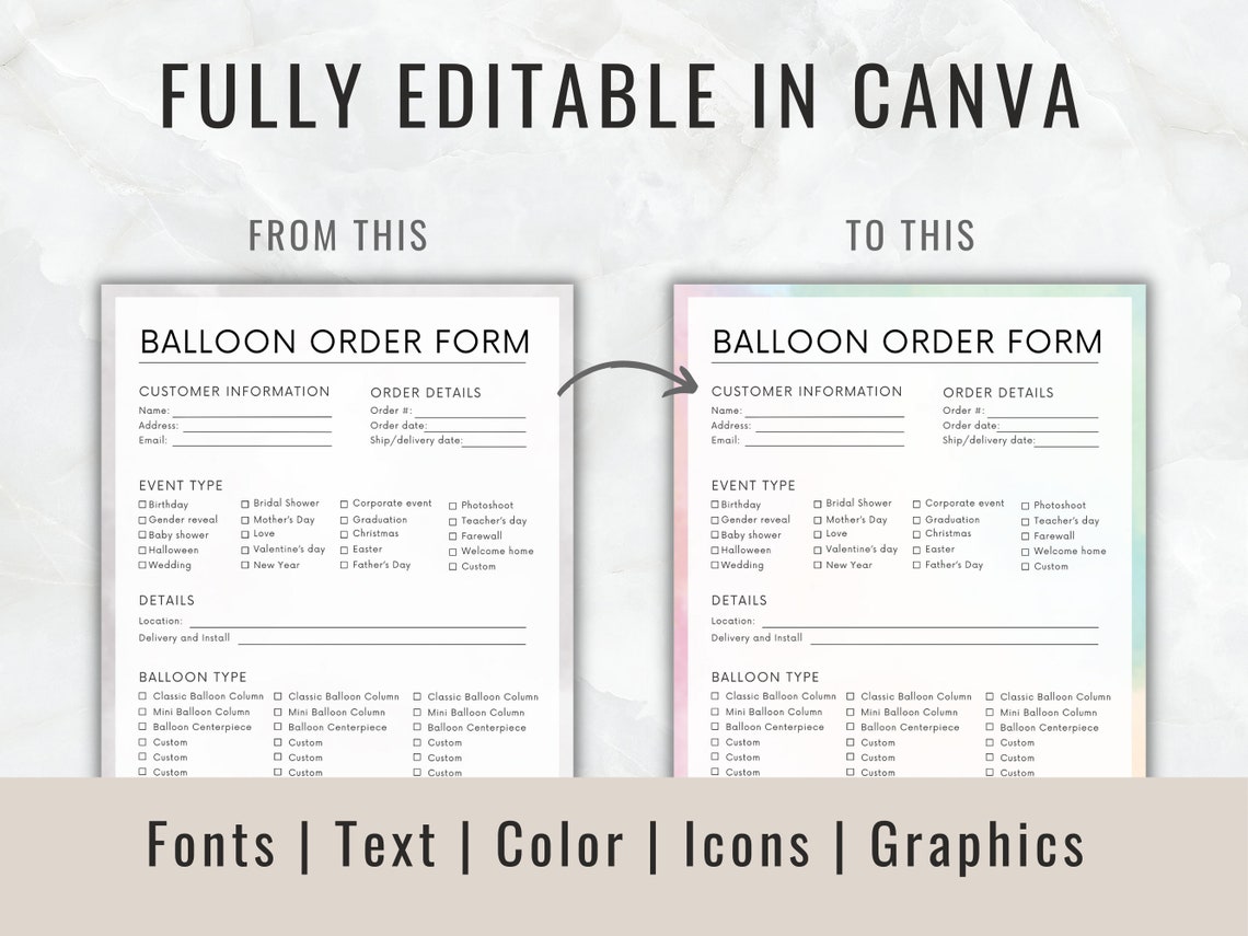 BALLOON ORDER FORM, Balloon Business Templates, Balloon Artist Contract ...