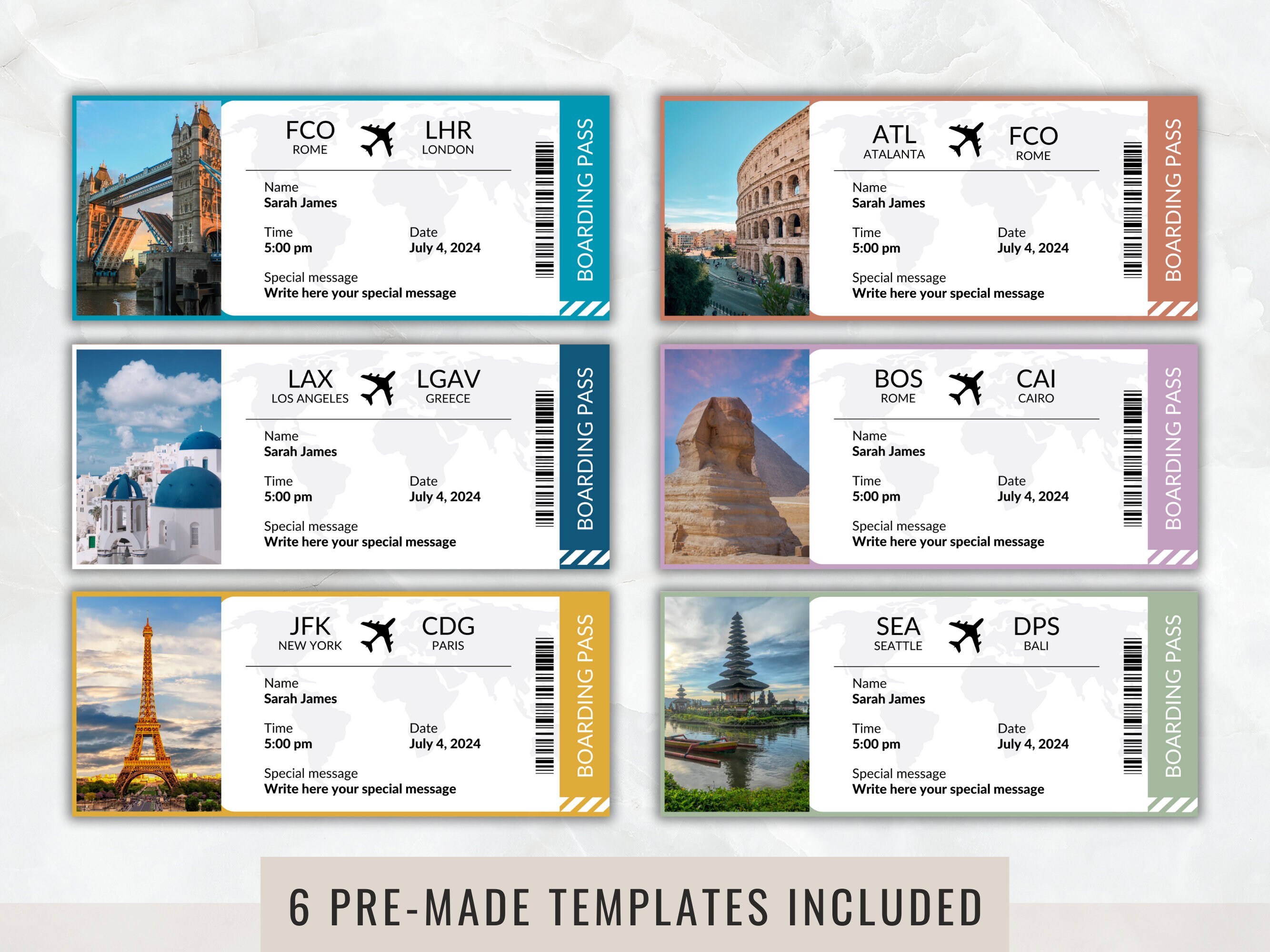 Editable Boarding Pass Template, Printable Airline Ticket, Plane ...