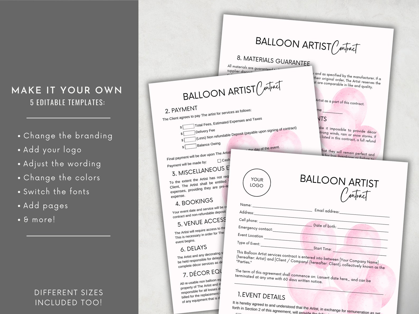 BALLOON ARTIST CONTRACT Template, Balloon Business Bundle, Balloon ...
