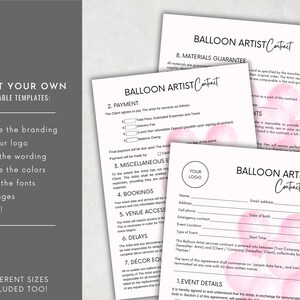 BALLOON ARTIST CONTRACT Template, Balloon Business Bundle, Balloon ...