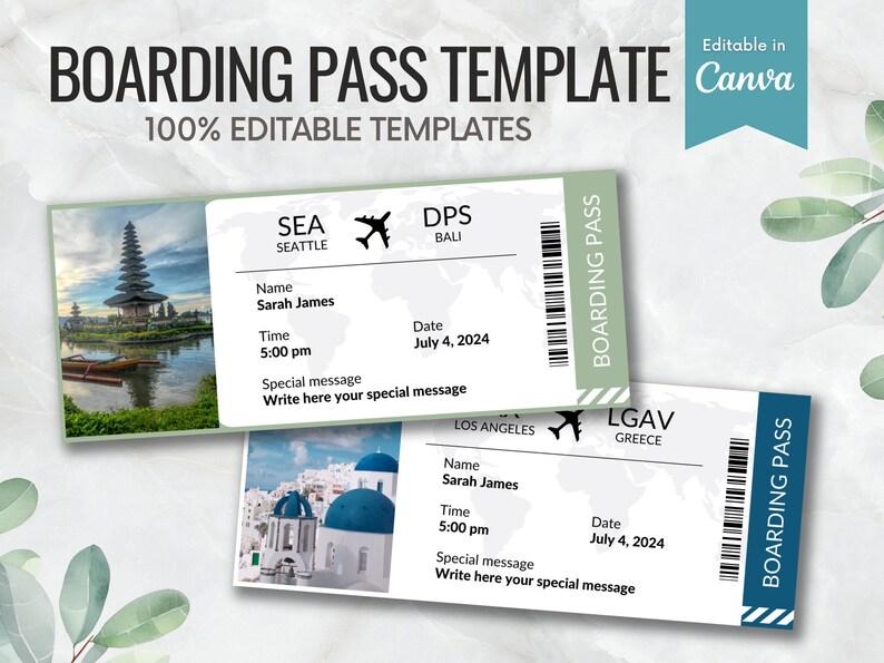 Editable Boarding Pass Template, Printable Airline Ticket, Plane ...