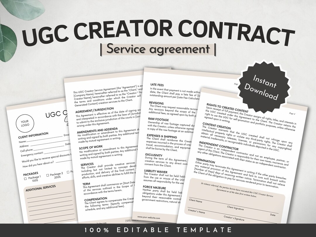 UGC Creator Contract Template, UGC Template, Professional UGC Contract ...