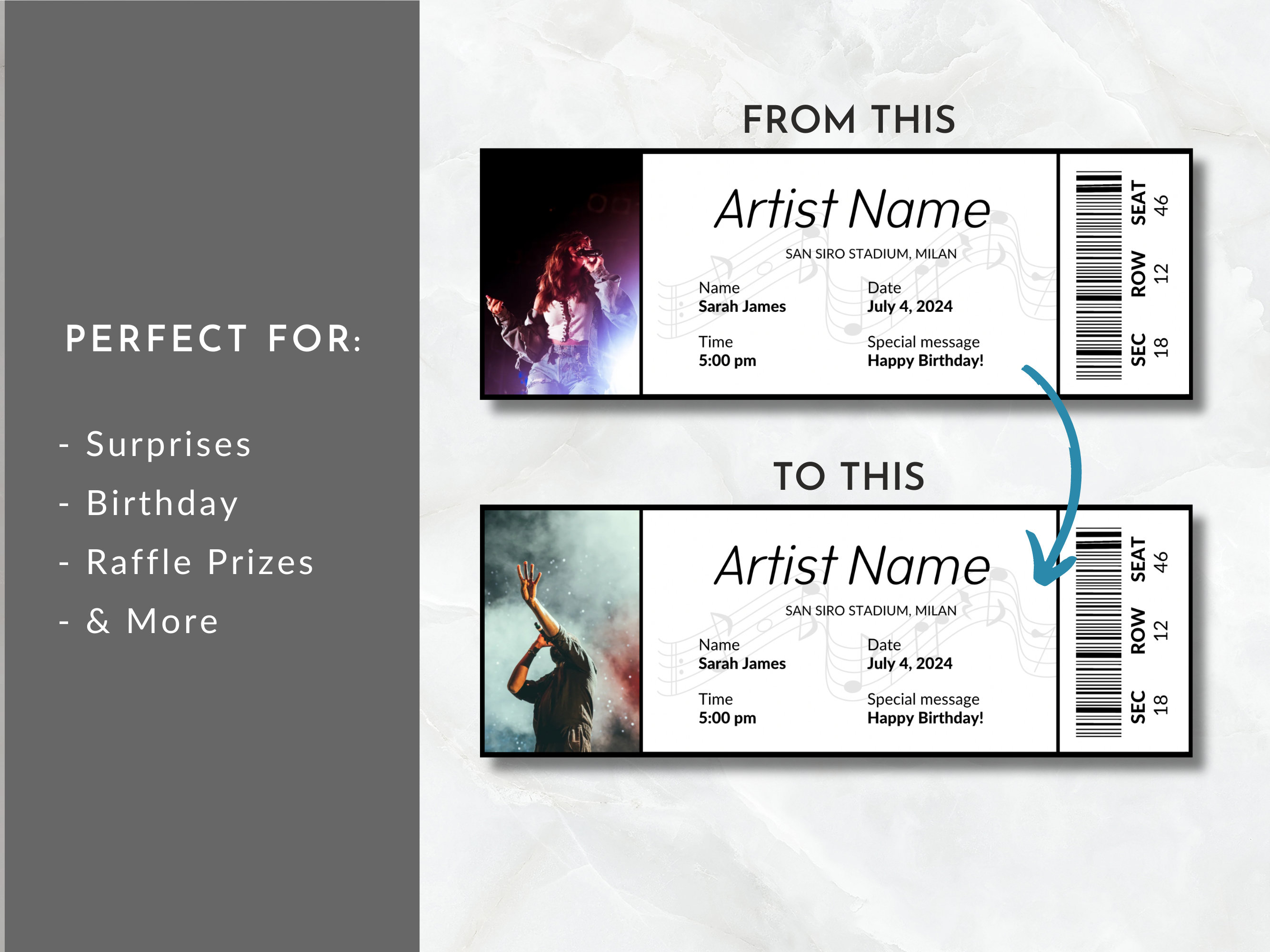 Editable Concert Ticket Template, DIY Event Ticket, Custom Concert Ticket Gift, Surprise ...