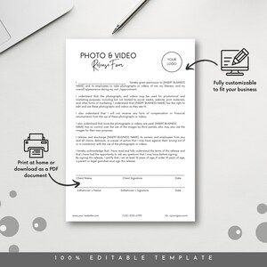 Photo and Video Release Form, Photography Consent Form, Skincare Forms, Esthetician Forms, Lash ...