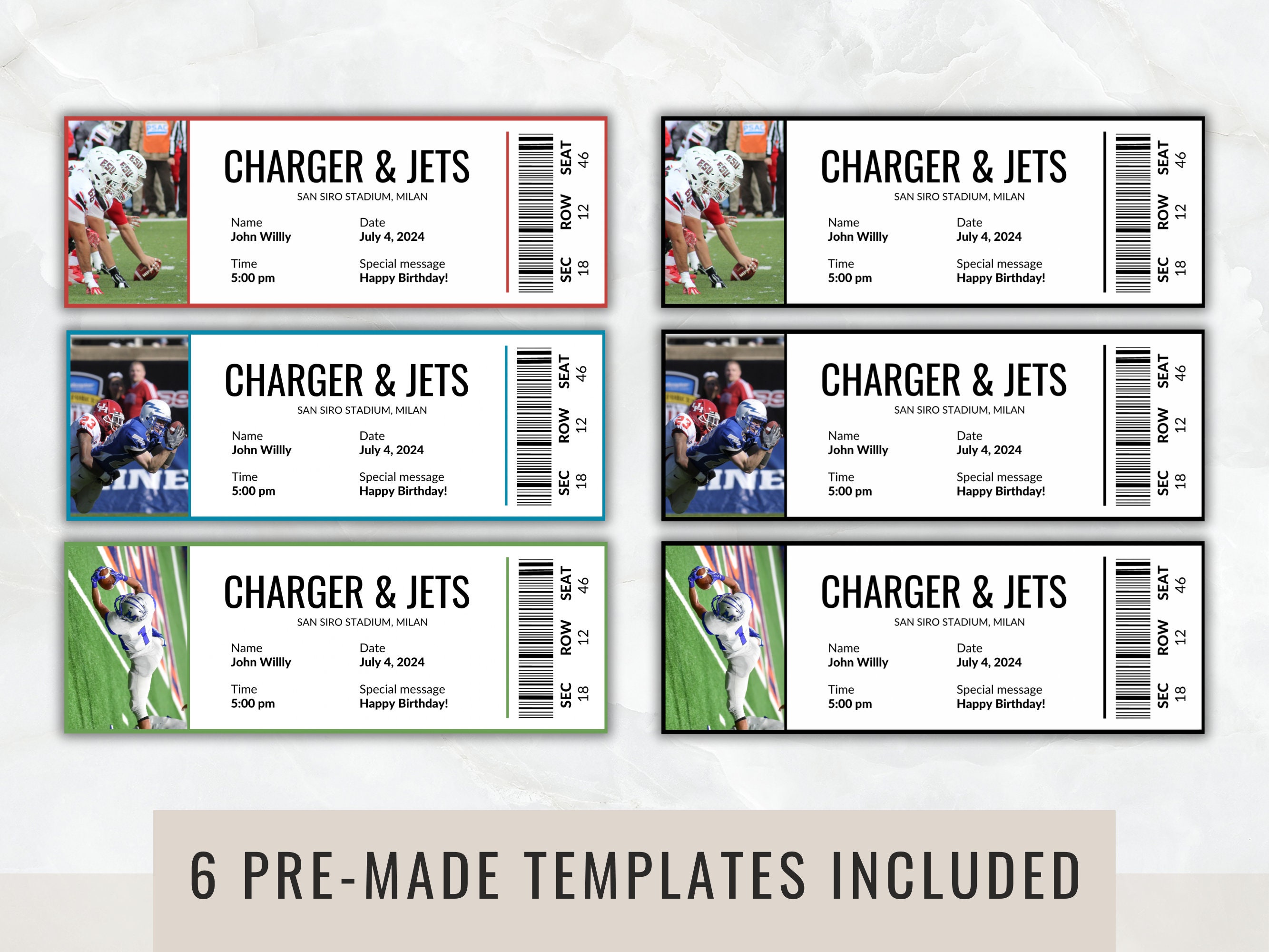 Editable Sports Ticket Template, DIY Sporting Ticket, Custom Sports ...