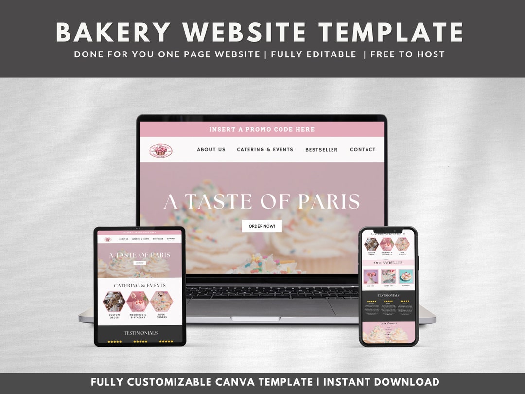 Bakery Website Theme Template White and Pink, Social Media Templates ...