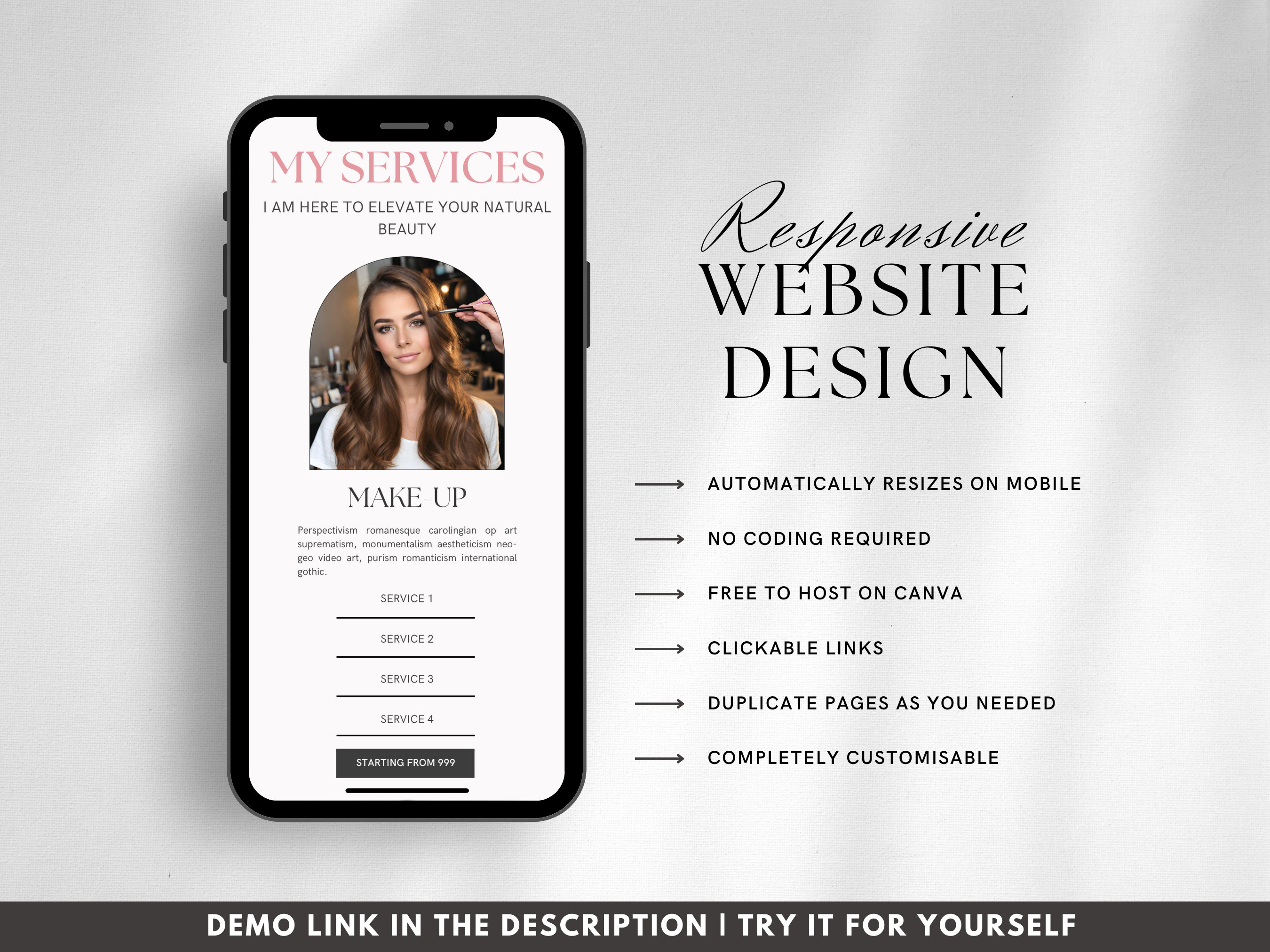 Beauty Website Template, Canva Website for Makeup Artist, Beauty Salon ...