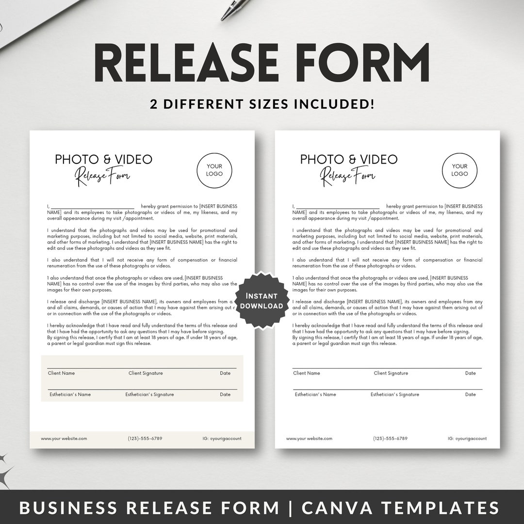 Photo and Video Release Form, Photography Consent Form, Skincare Forms, Esthetician Forms, Lash ...