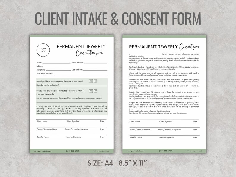 Permanent Jewelry Business Bundle, Editable Permanent Jewelry Consent ...
