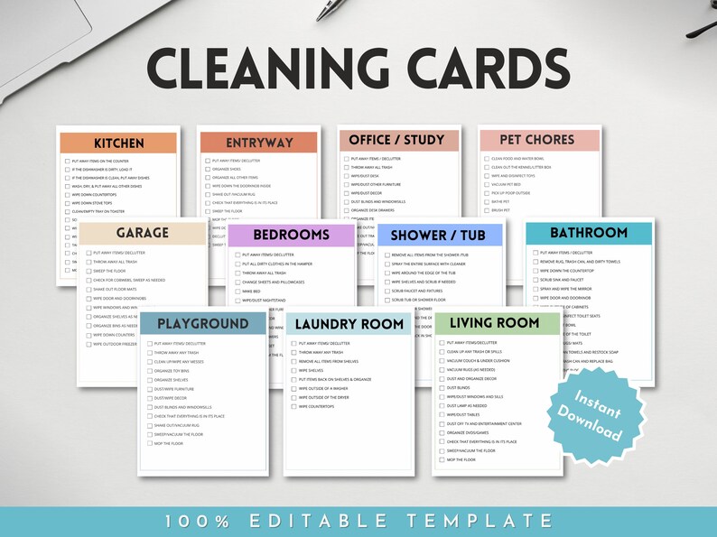 Cleaning Checklist, Cleaning Cards, Adhd Cleaning, Editable Chore List ...