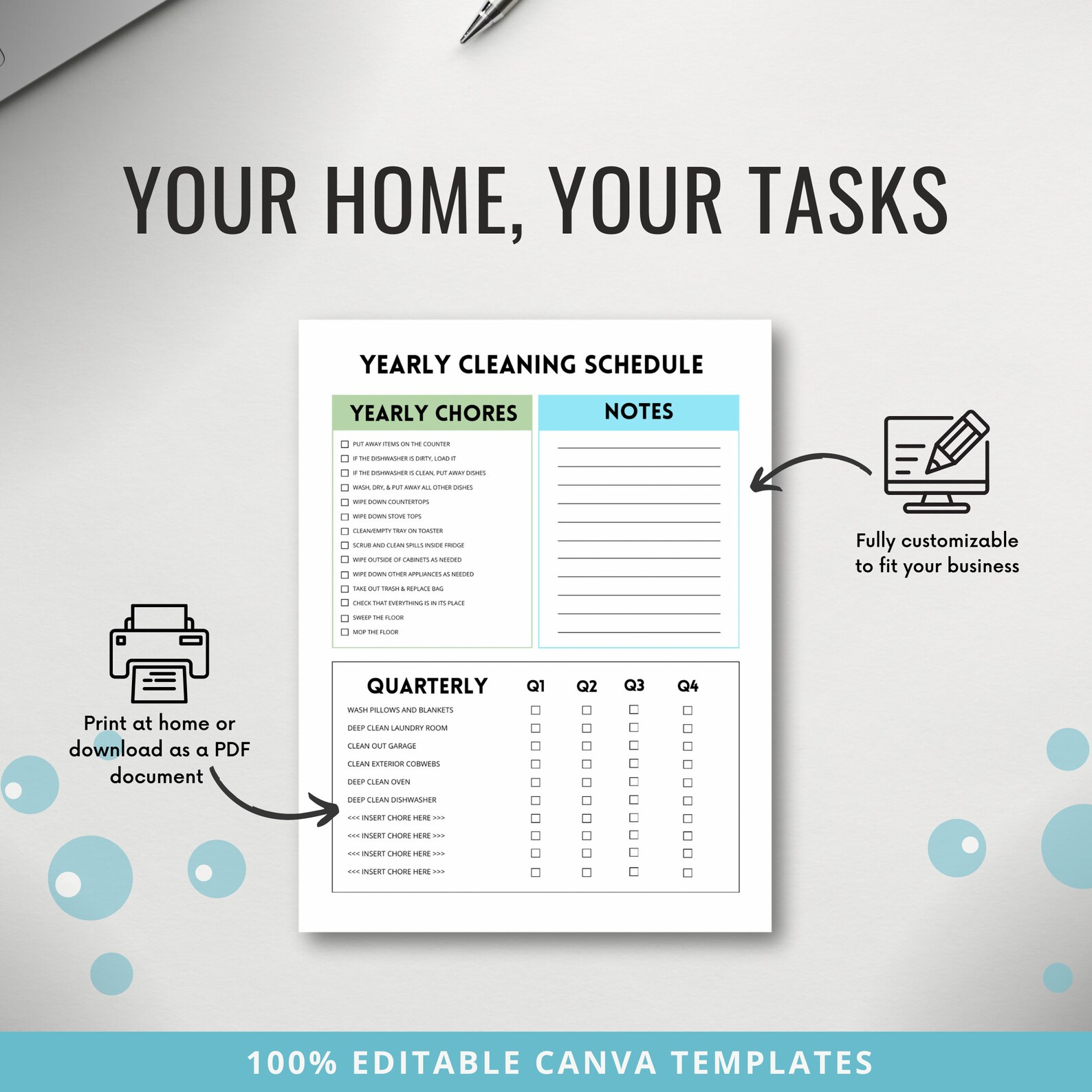 Cleaning Checklist Bundle, Editable Household Cleaning Schedule, Adhd ...