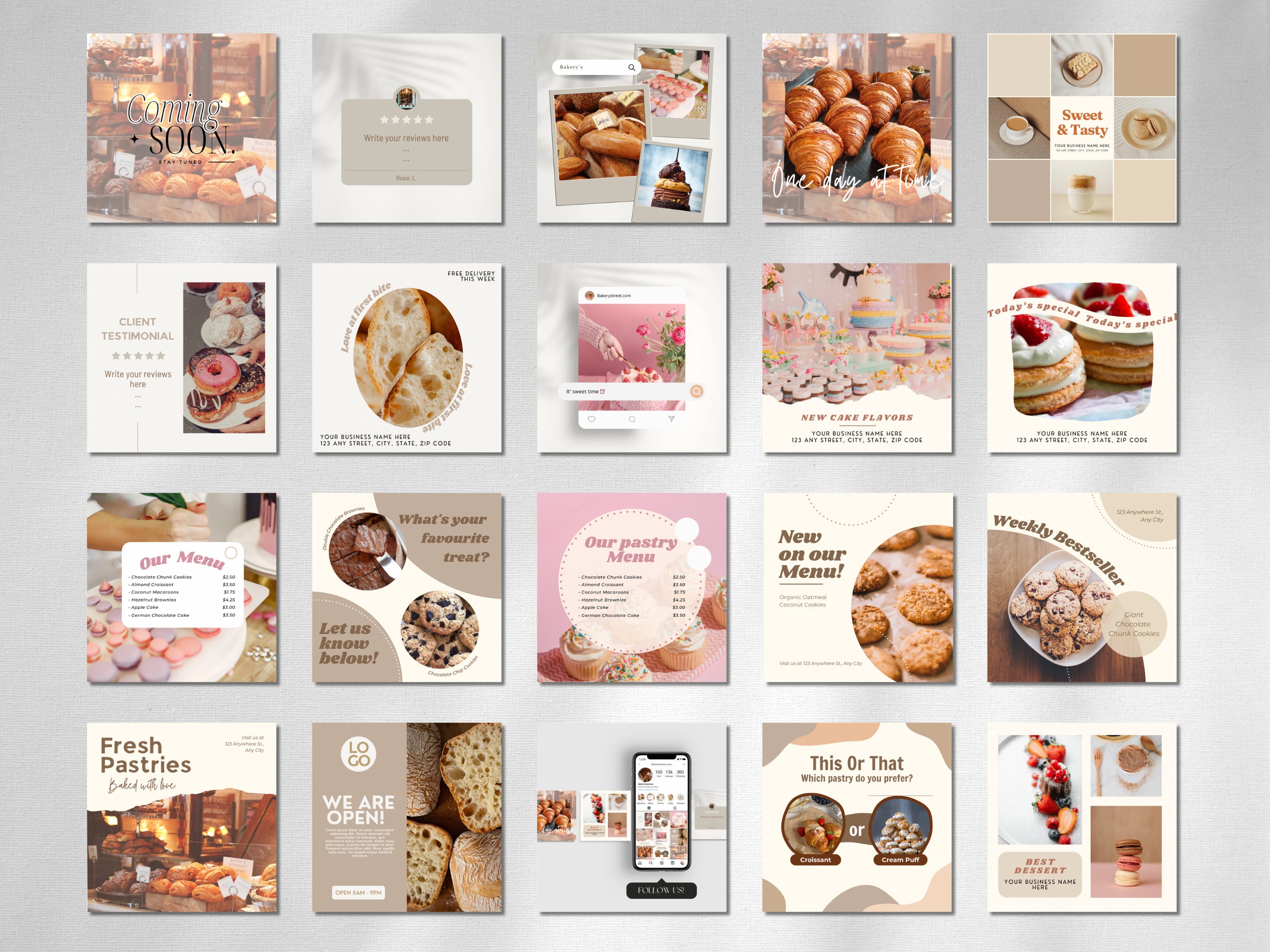 Bakery Website Theme Template White and Pink, Social Media Templates ...