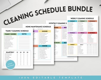 Editable Cleaning Schedule Bundle, Adult Chore Chart, ADHD Cleaning ...
