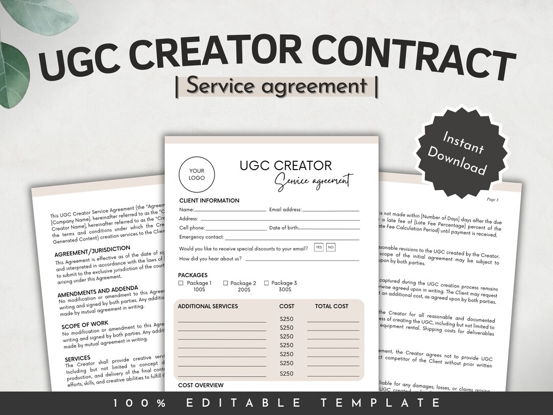 UGC Creator Contract Template, UGC Template, Professional UGC Contract ...