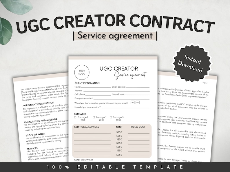 UGC Creator Contract Template UGC Template Professional UGC - Etsy