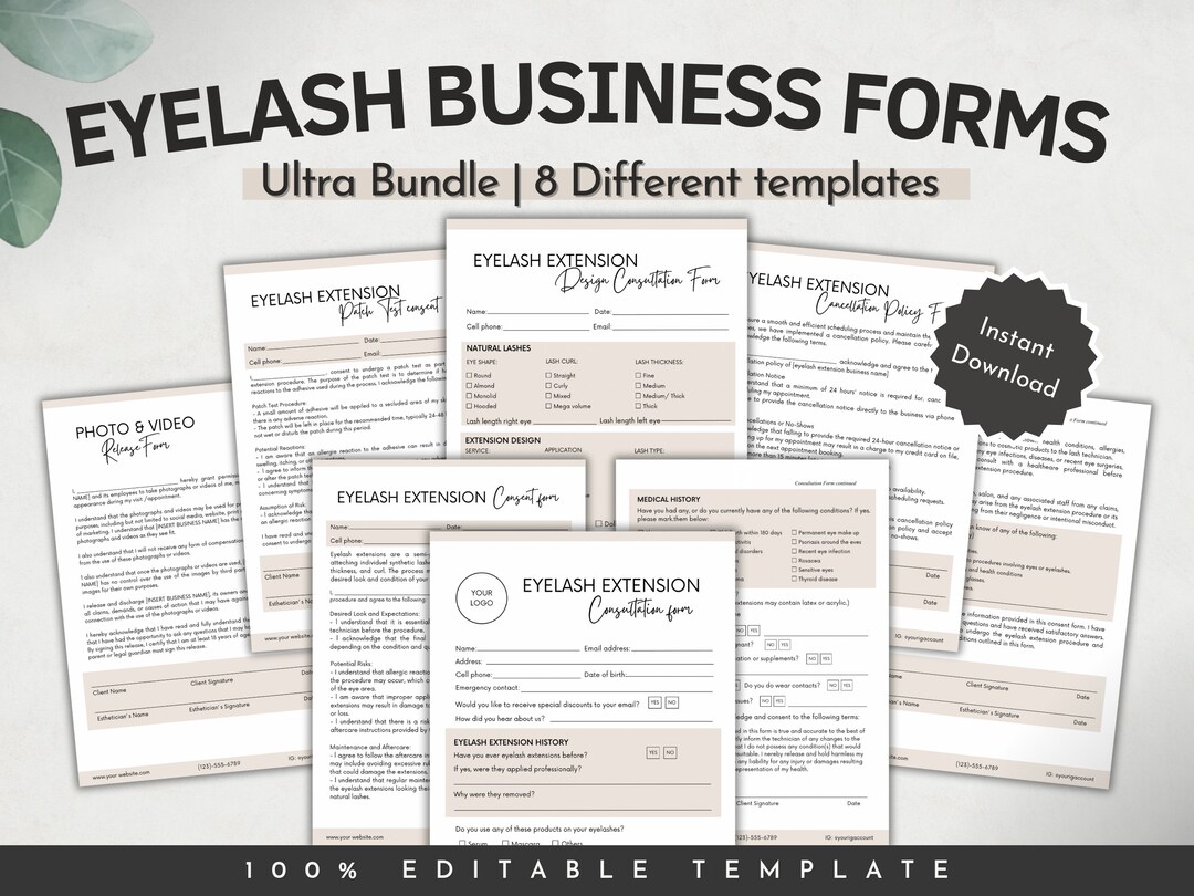 Eyelash Extension Forms, Editable Lash Consent Forms, Lash Tech ...