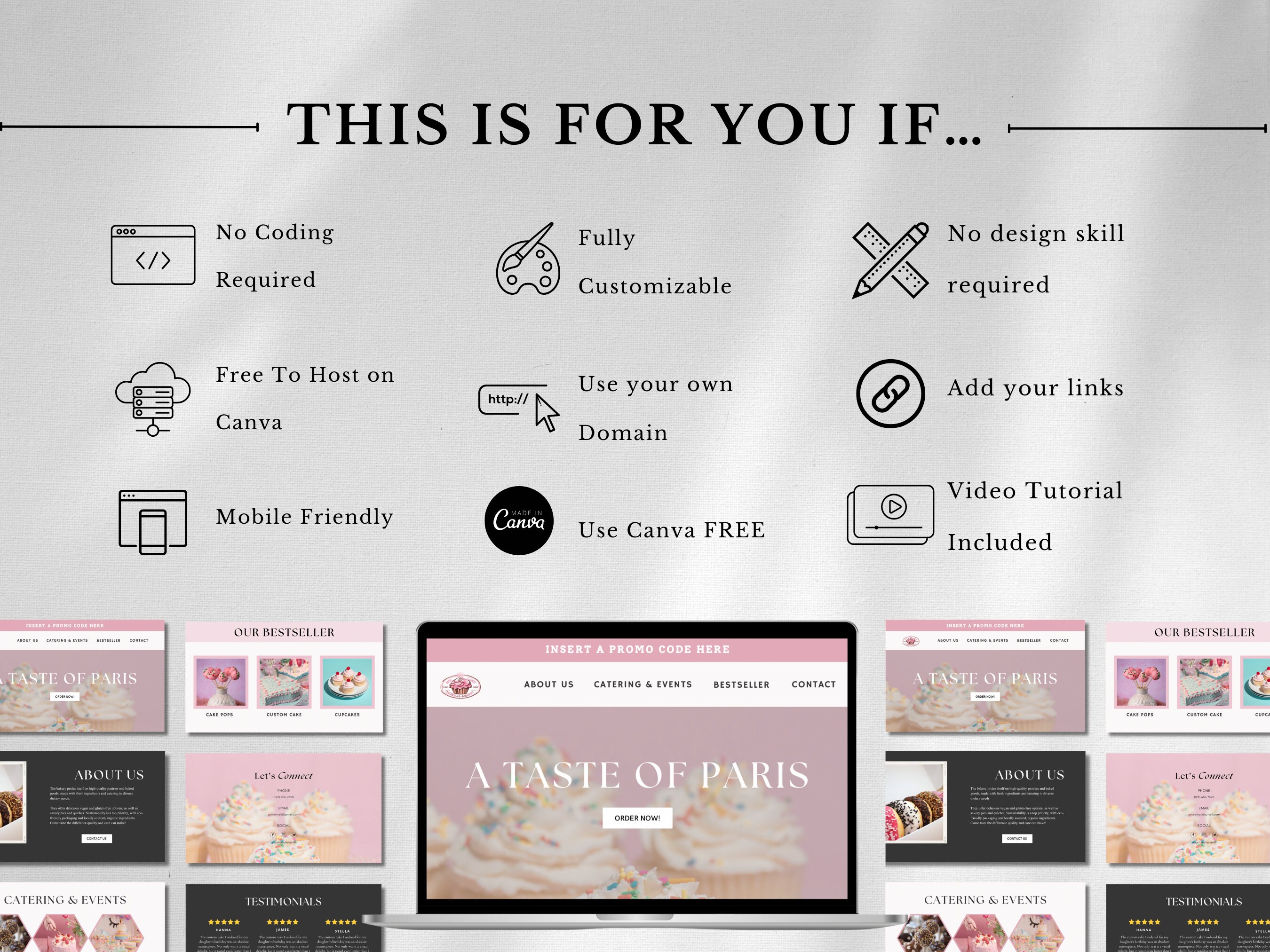 Bakery Website Theme Template White and Pink, Social Media Templates ...