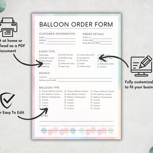 BALLOON ORDER FORM, Balloon Business Templates, Balloon Artist Contract ...