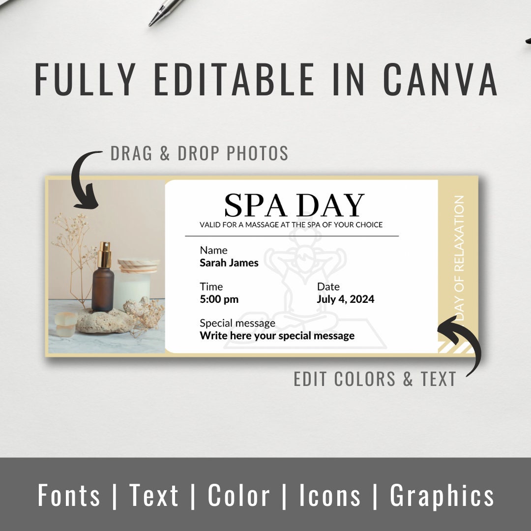 Editable Spa Day Voucher Personalized Massage Coupon Printable Gift ...
