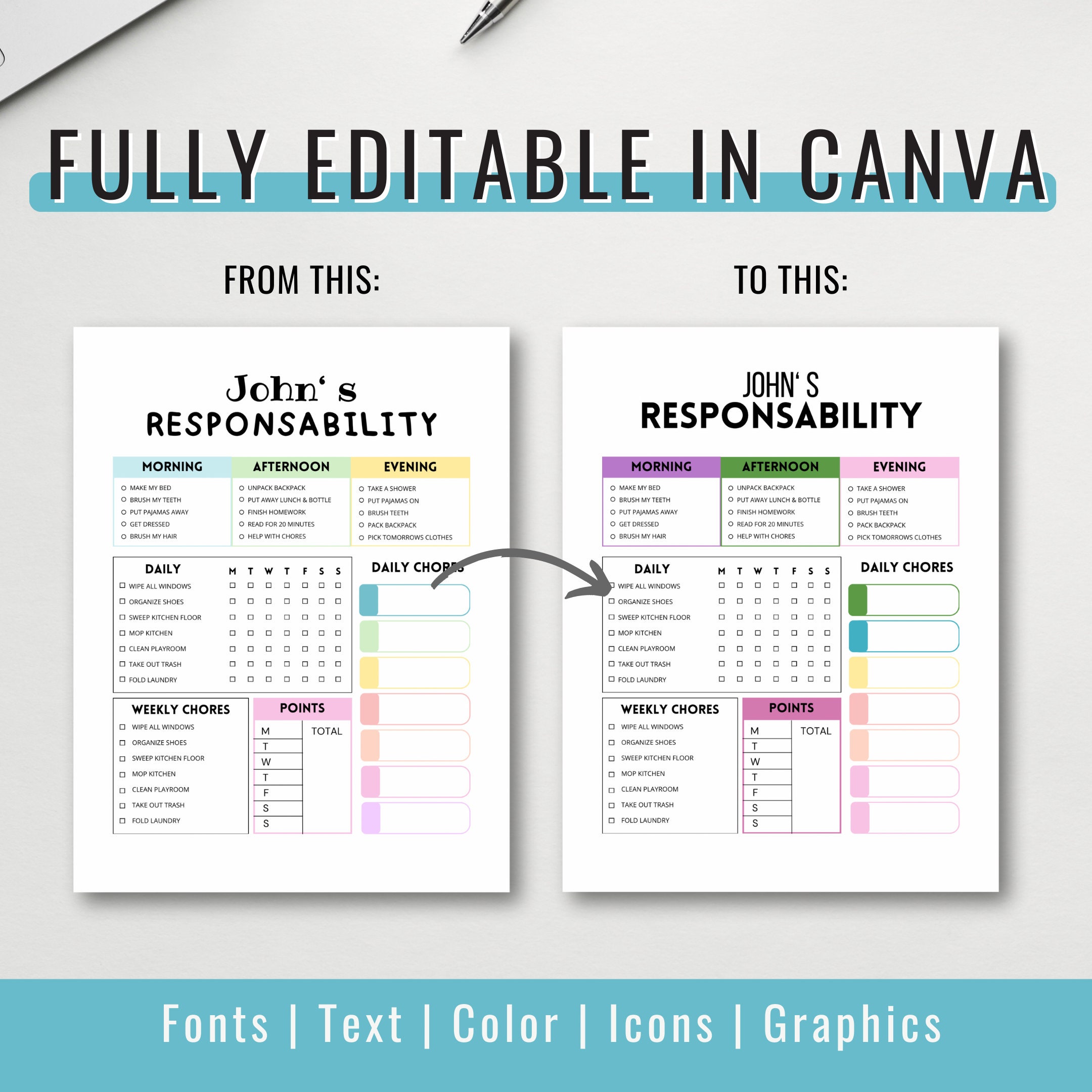 Editable Kids Chore Chart Bundle, Reward Allowance Behavior Consequence ...