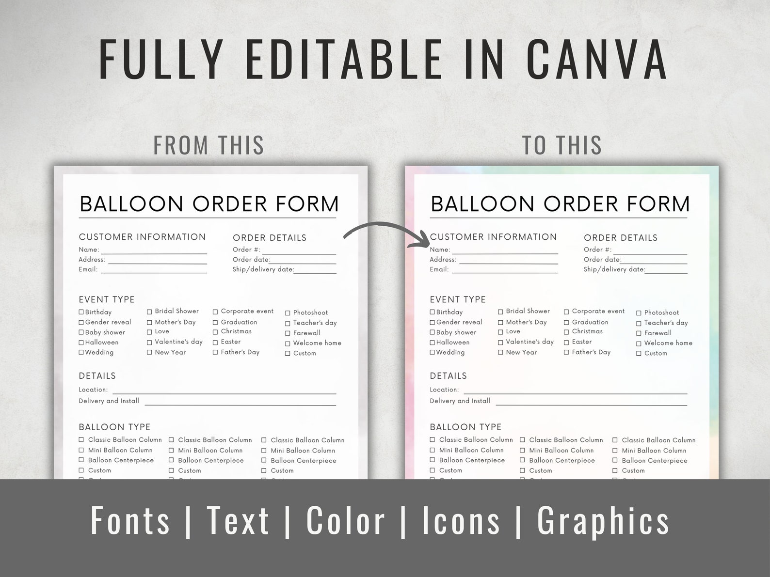 BALLOON ORDER FORM, Balloon Business Templates, Balloon Artist Contract ...