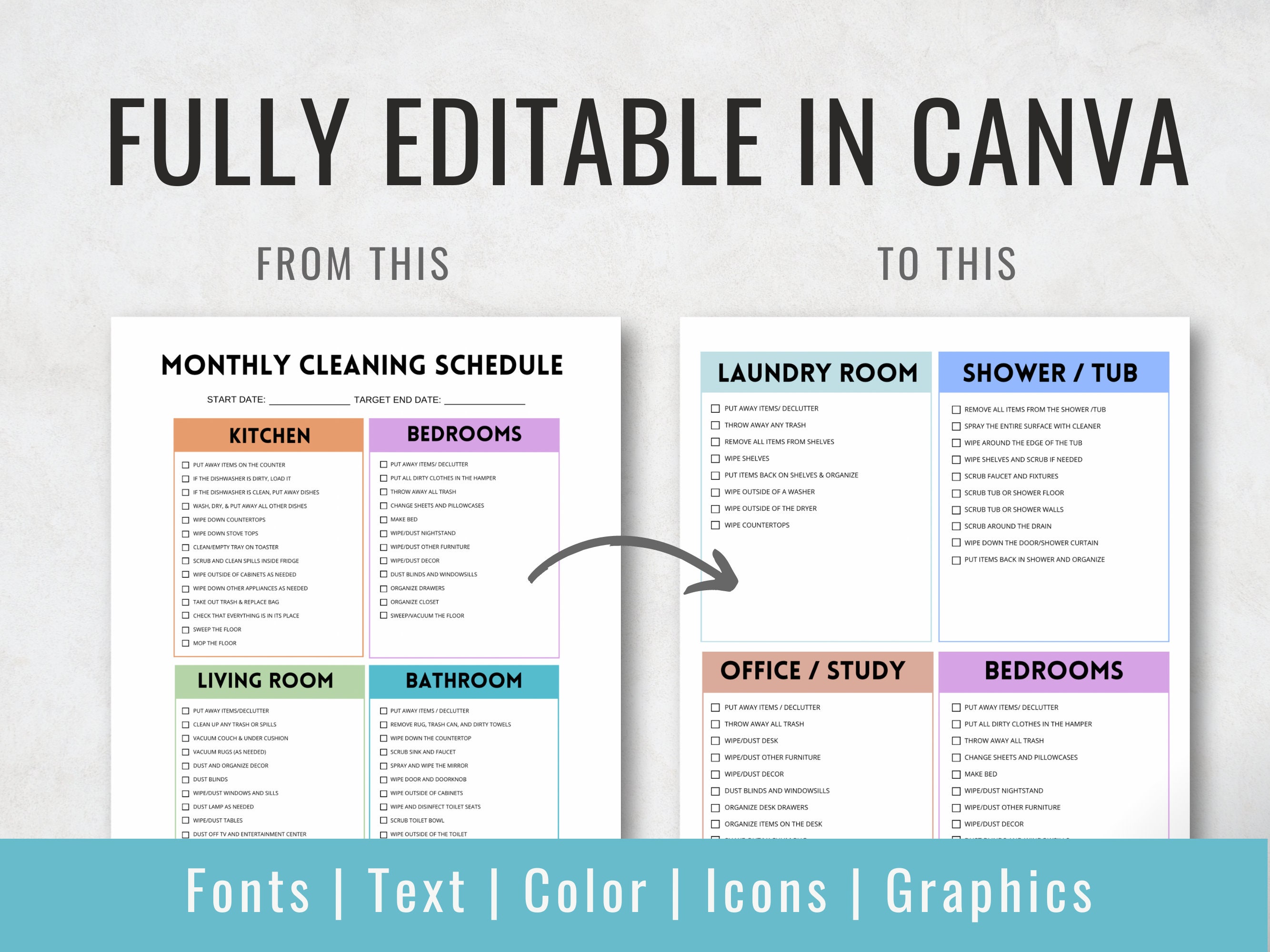 Editable Cleaning Schedule Bundle, Adult Chore Chart, ADHD Cleaning ...