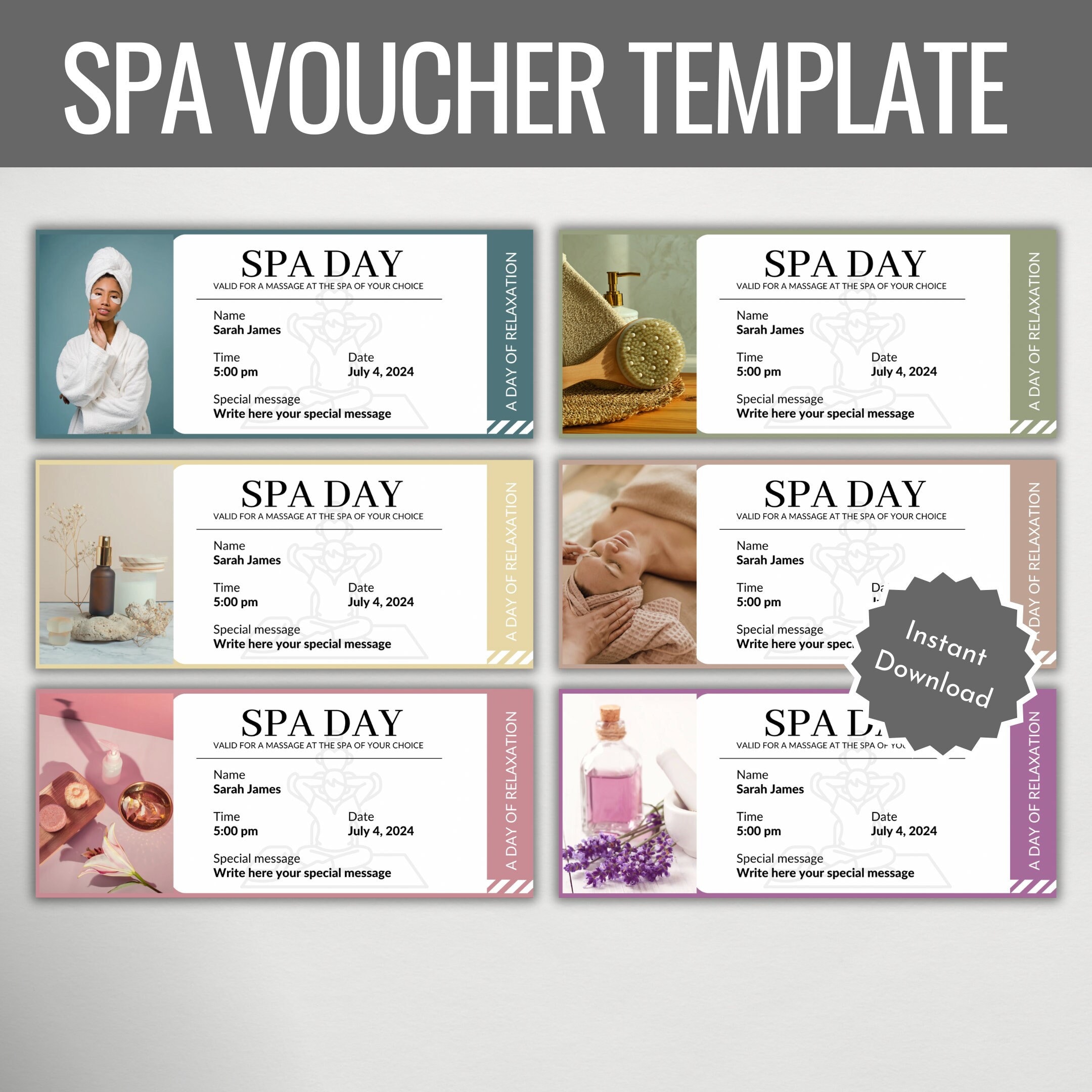 Editable Spa Day Voucher Personalized Massage Coupon Printable Gift ...