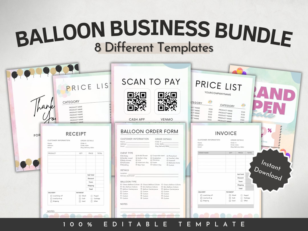 BALLOON BUSINESS BUNDLE, Balloon Order Form, Balloon Artist Contract ...